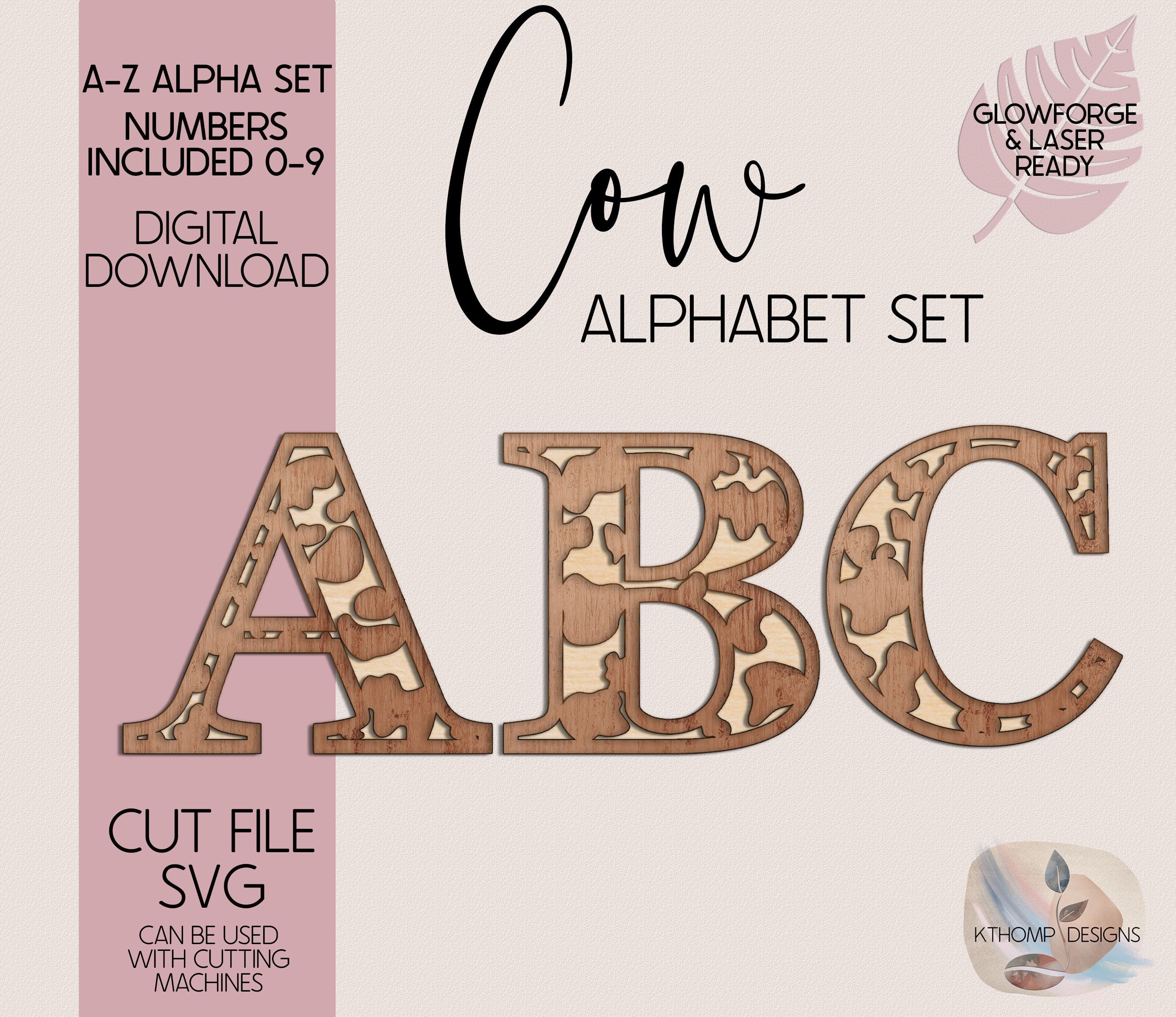 Cowhide Alphabet SVG | Laser Cut Files A-Z & 0-9 | Digital Alphabet Se