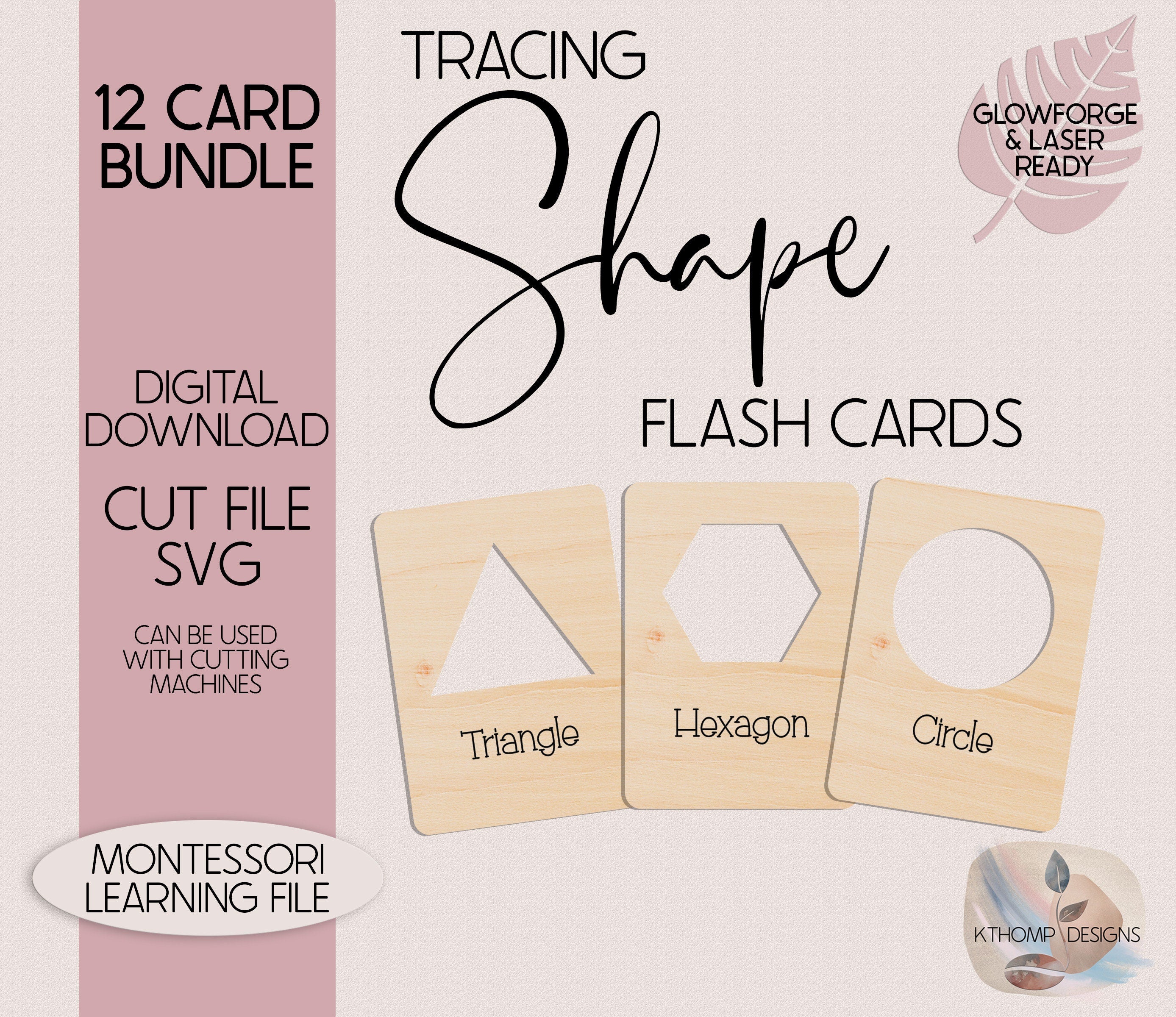 Laser Cut Tracing Shape Flash Cards Design, Instant Digital Download,