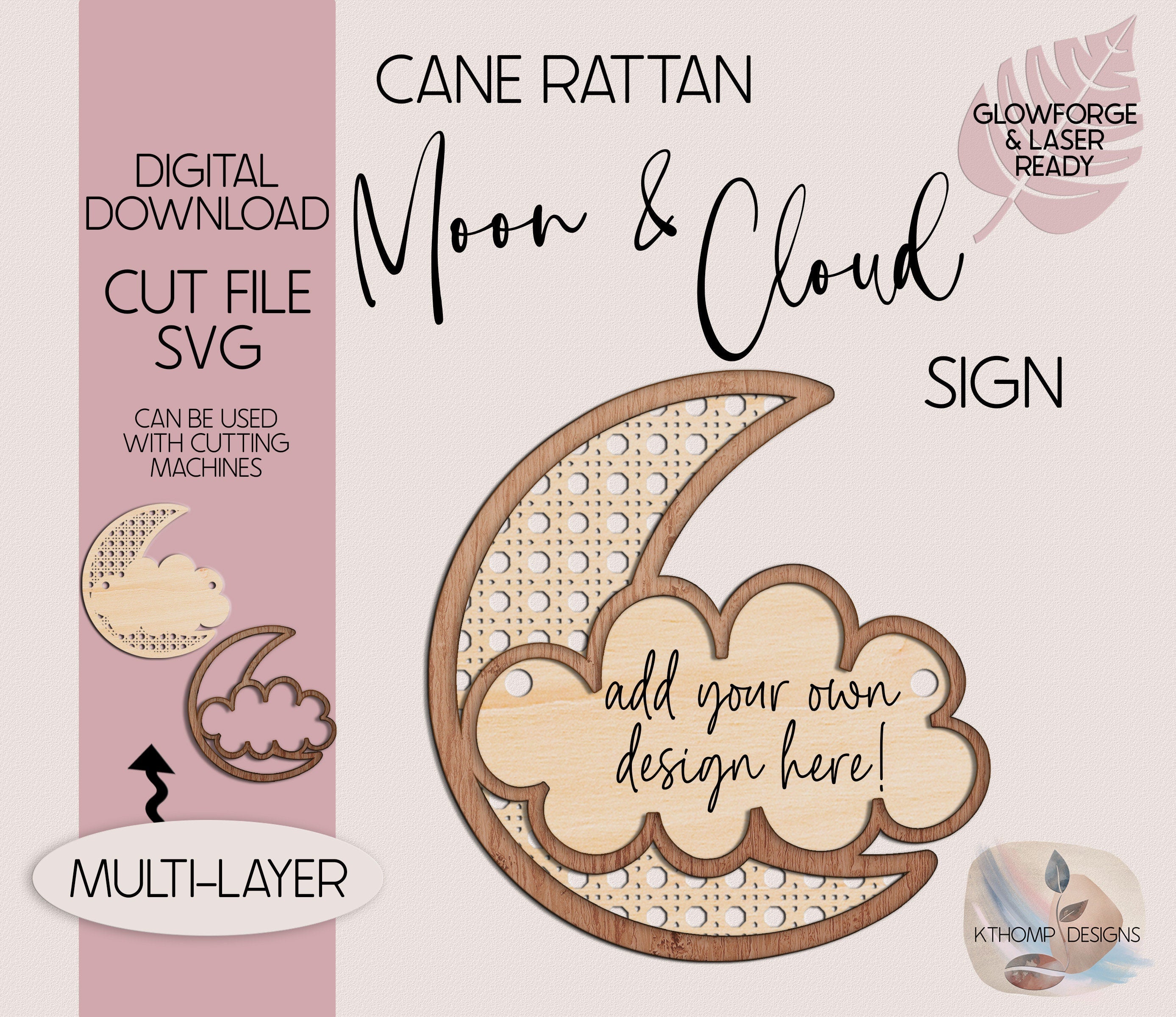 Cane Rattan Moon & Cloud Sign design, Instant Digital Download, Laser