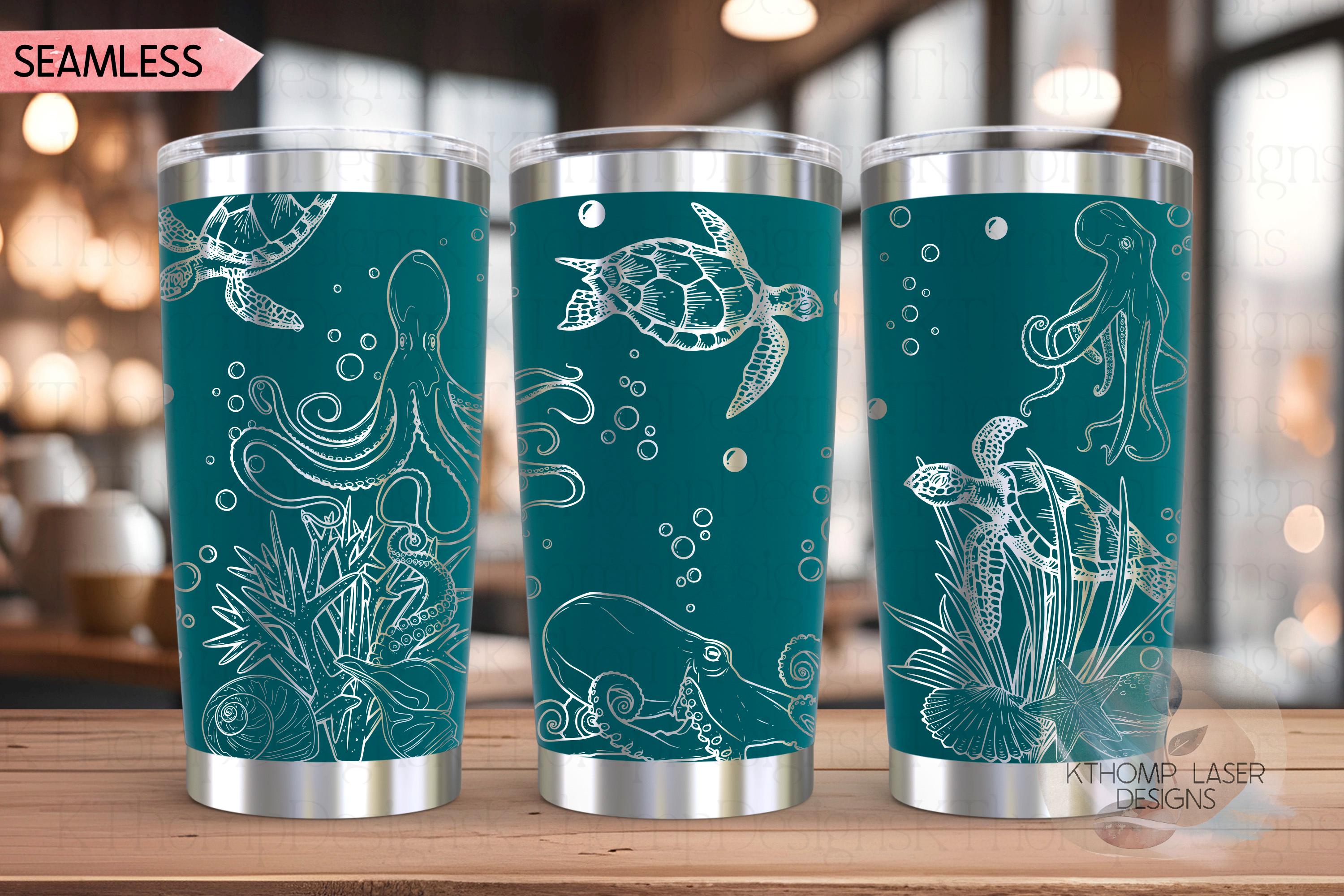 Octopus and Turtles Tumbler Wrap SVG | 20oz and 30oz Laser Engraving F