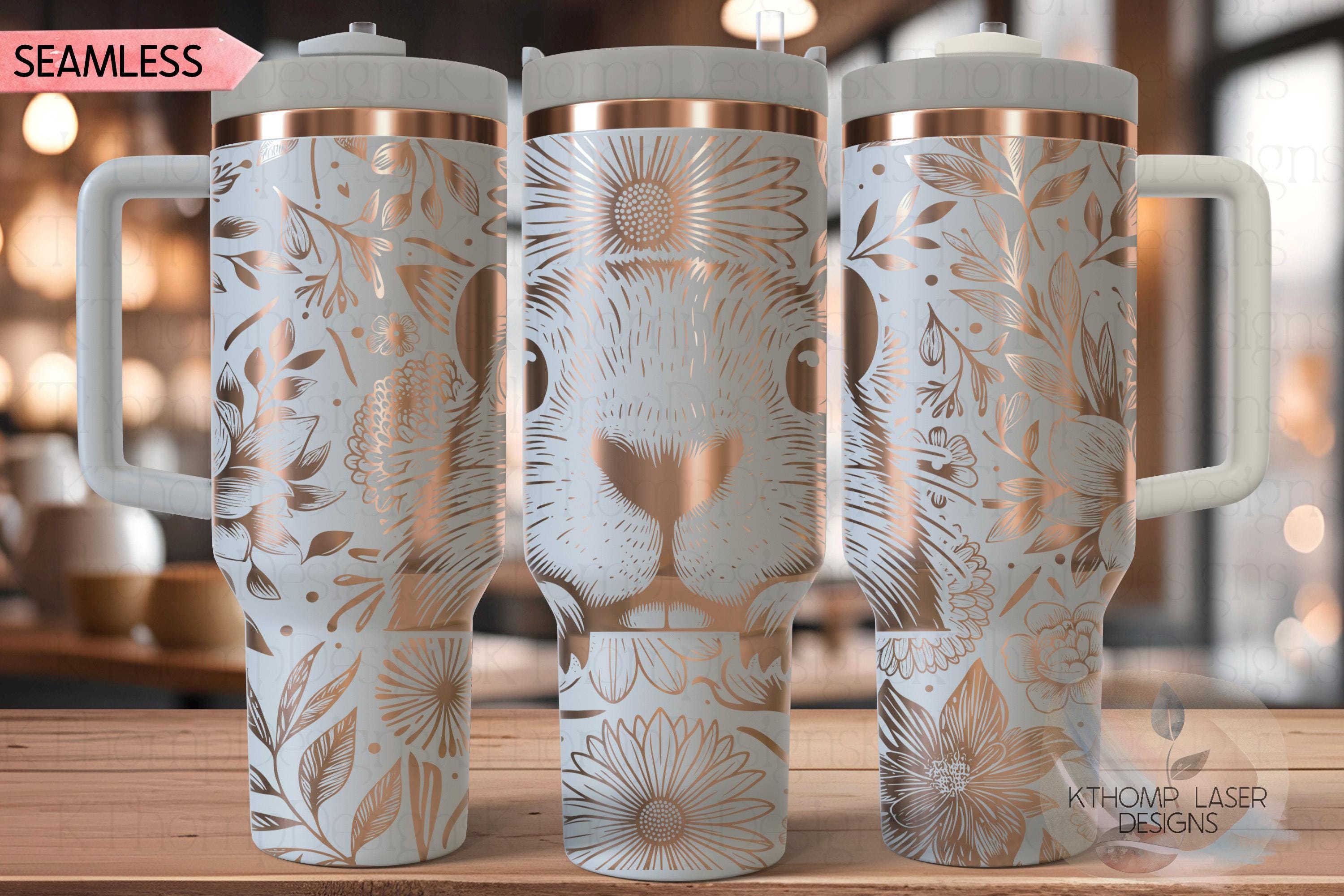Floral Beaver Tumbler Wrap SVG, 40oz Laser Engraving File, Rotary Read